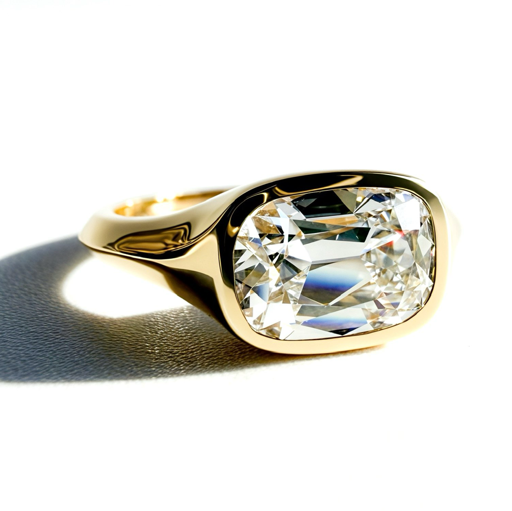 The Bicoastal Signet: 2.1ct Old Mine Cut Cushion in 14K Yellow Gold ...